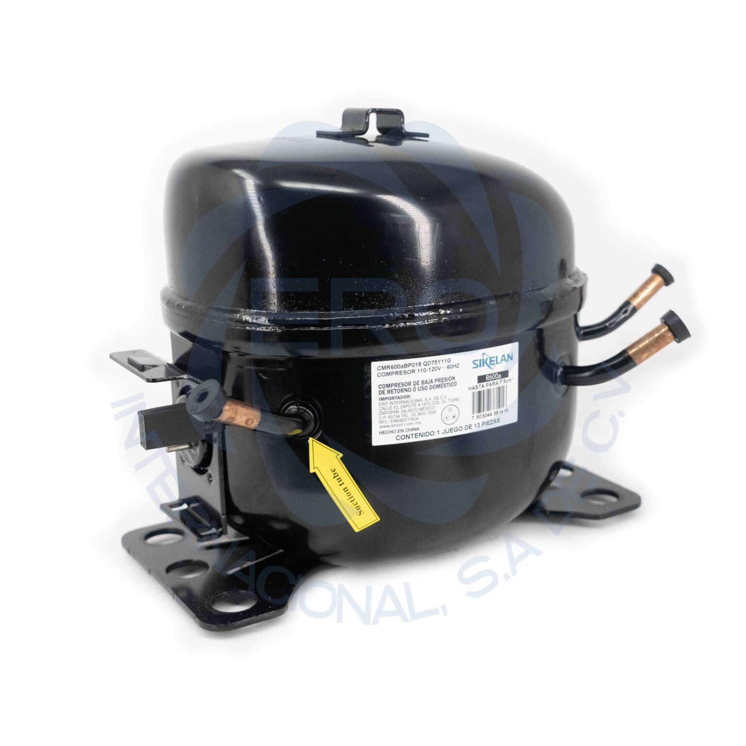 Compresor gas R600a, LBP, AC para refrigeración 1/8 HP 7.5 cm3 - ERO ...